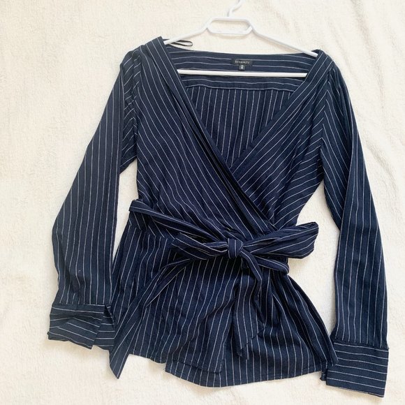 Dynamite | Tops | 23 Blue Grey Striped Dynamite Wrap Tie Blouse | Poshmark